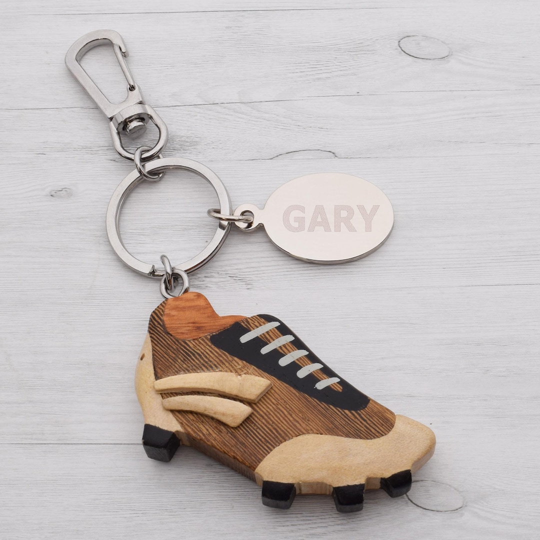 Personalised Engraved Wooden Football Boot Keyring Presented in an ...