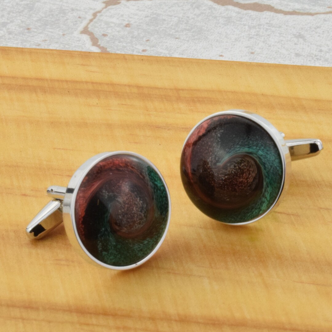 Handmade Round Resin Vortex Design Cufflinks With Optional Engraved ...