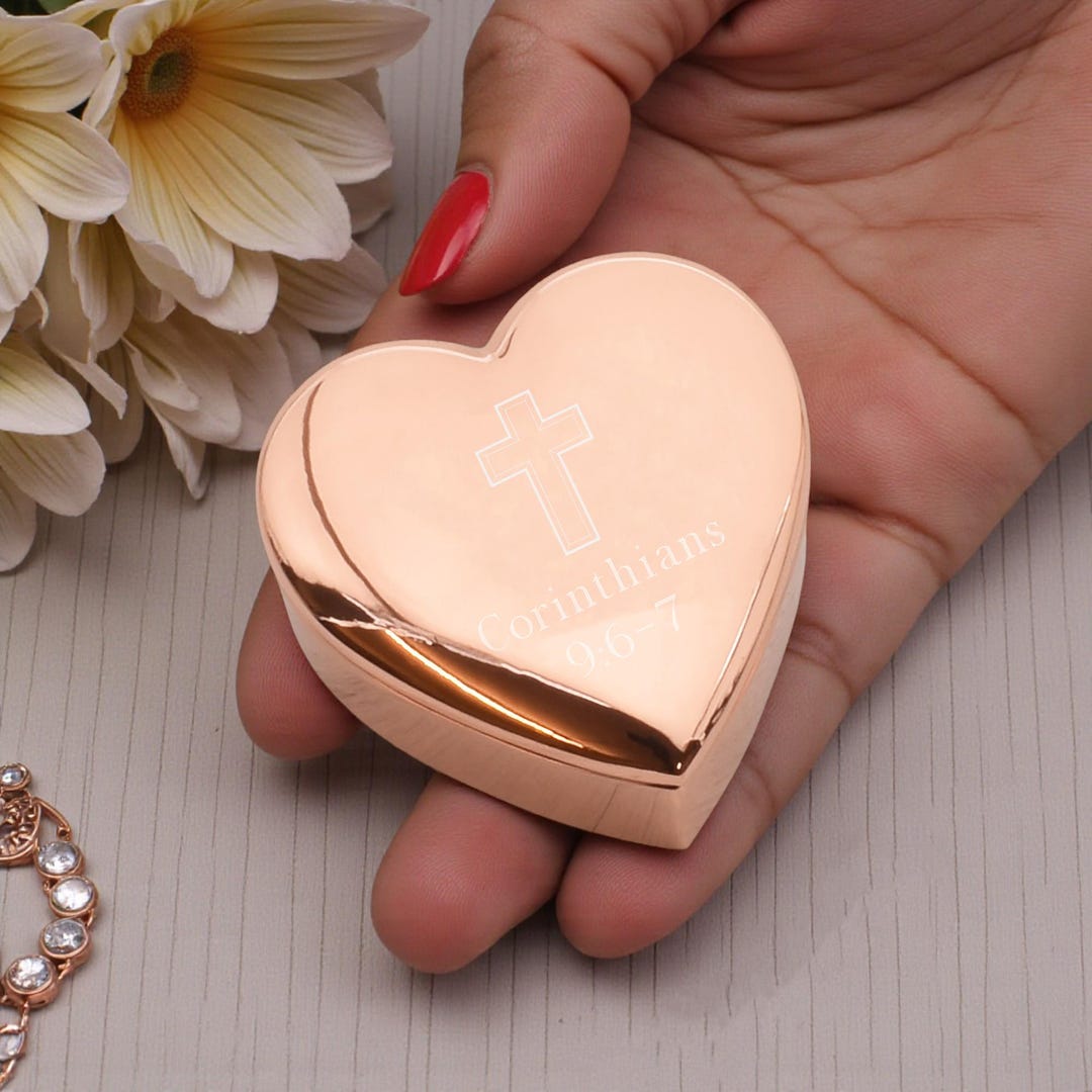 Chaplain Cross & Corinthian Bible Verse Design Rose Gold Plated Heart ...