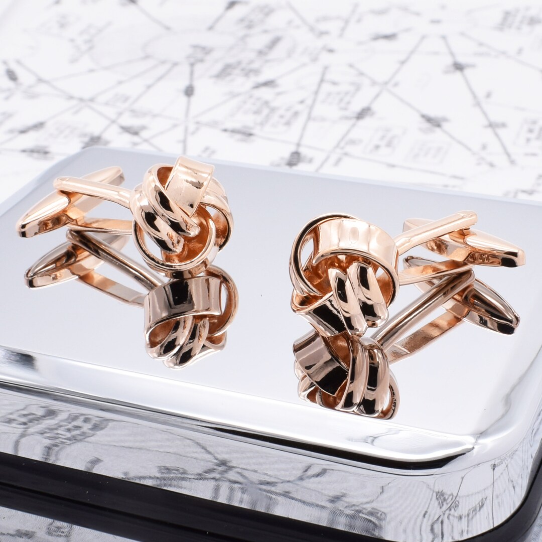 Rose Gold Finish Knot Style Cufflinks in Personalised Cufflink Box - Etsy