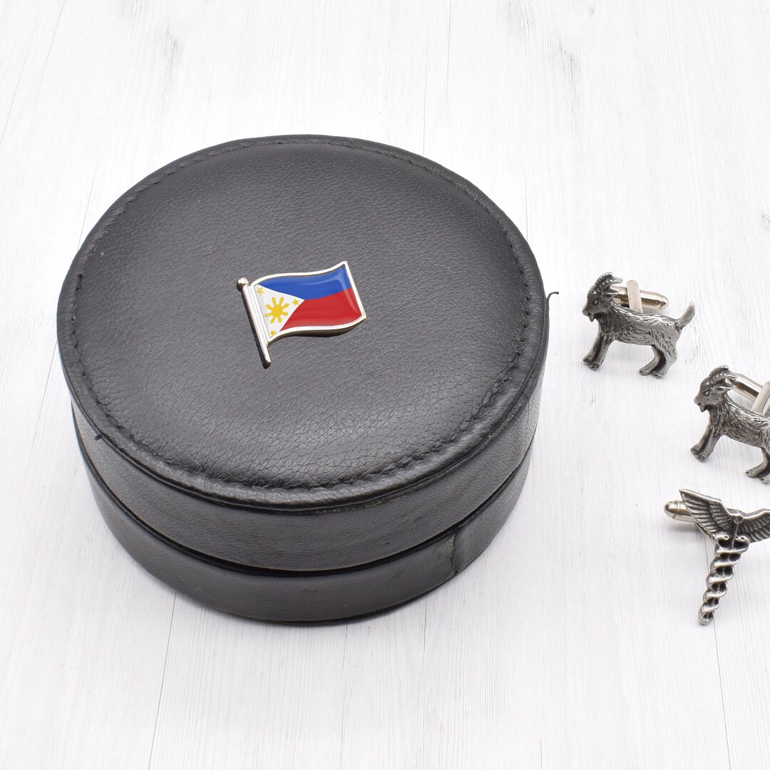 Philippines Wave Flag Design | Round Black Genuine Leather Travel ...