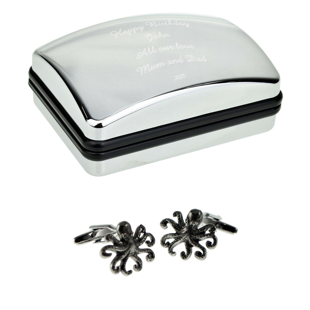 English Made Octopus Pewter Cufflinks in Optional Personalised Cufflink ...