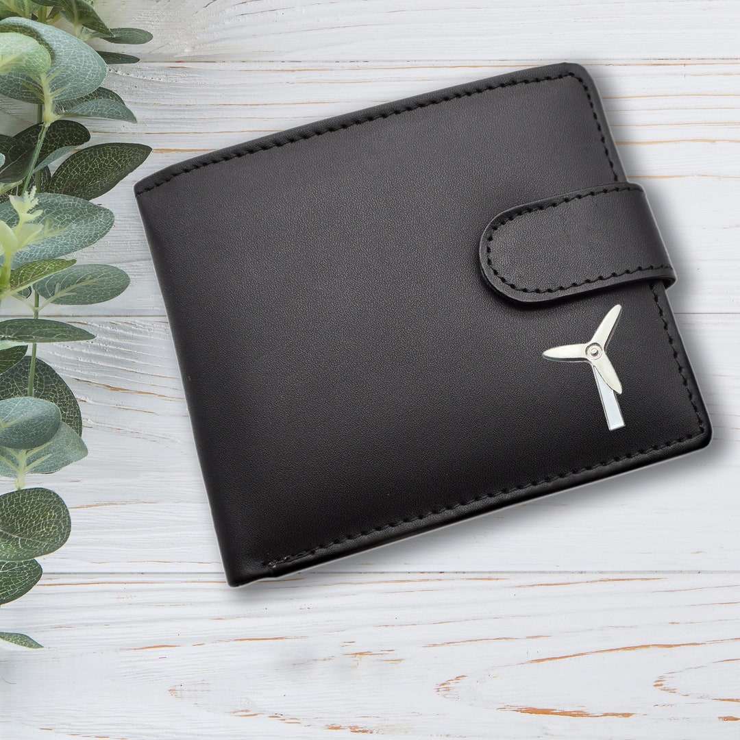 Personalised Wind Turbine ECO Design Black Genuine Leather Wallet With ...
