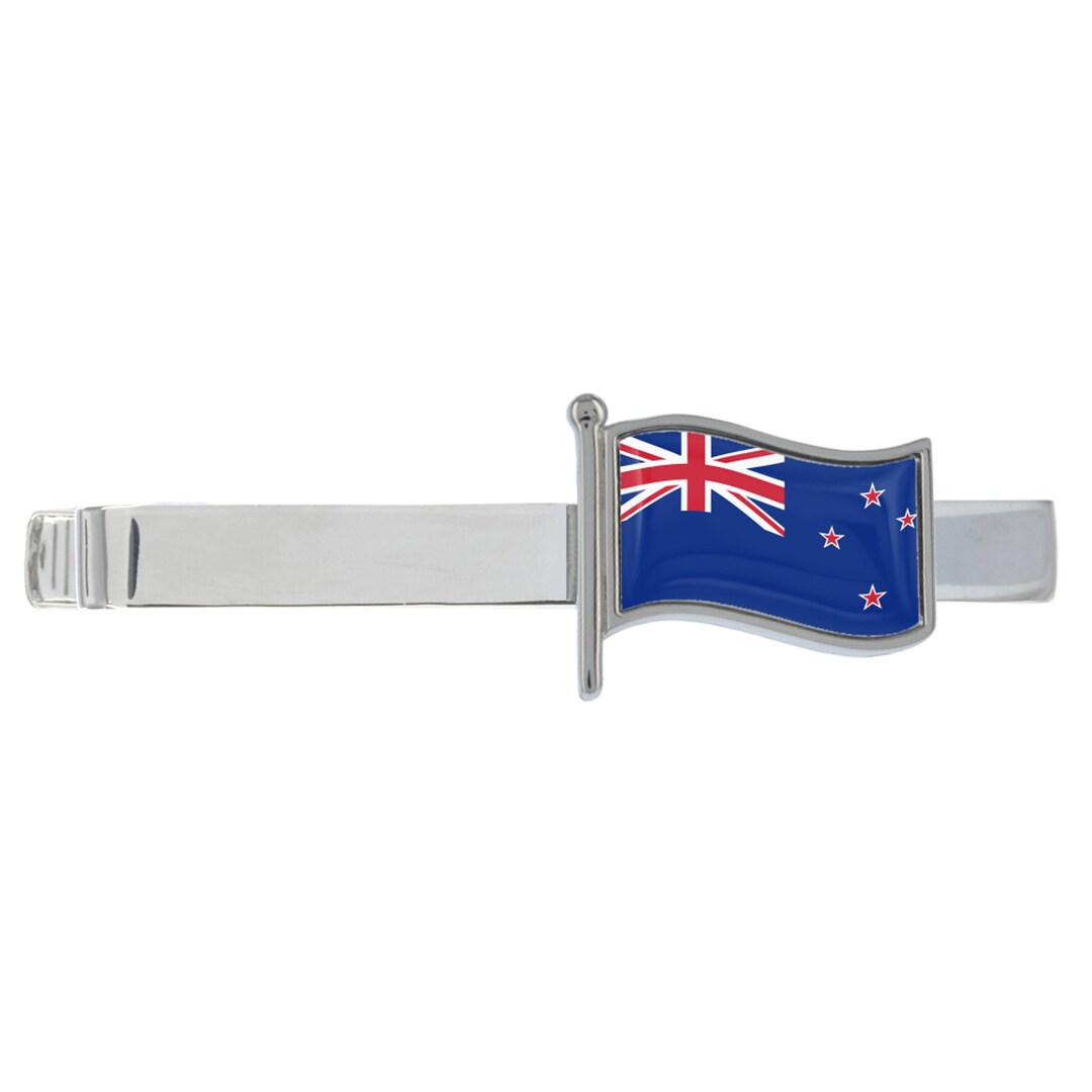 New Zealand Wave Flag Silver Tie Clip Presented in Personalised Chrome ...