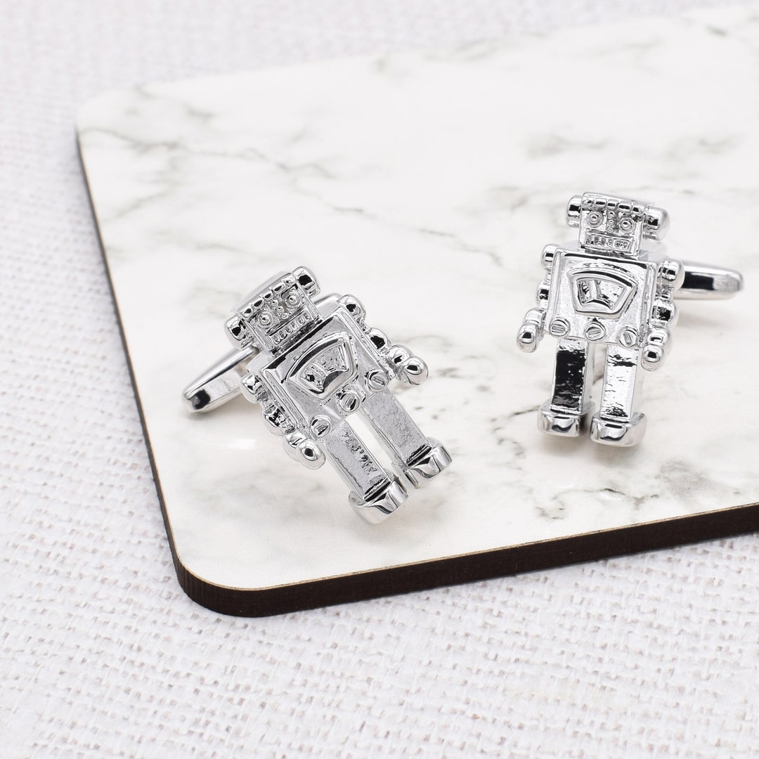 Sci Fi Retro Robot Cufflinks in a Personalised Cufflink Box - Etsy