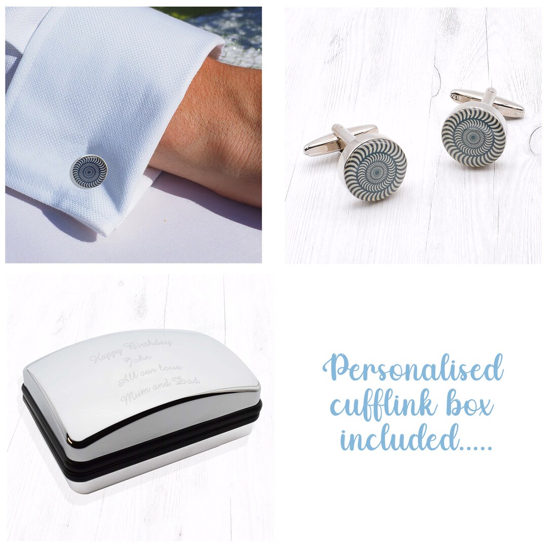 Concentric Black White Circles Design Cufflinks Presented in a Personalised Box - Etsy