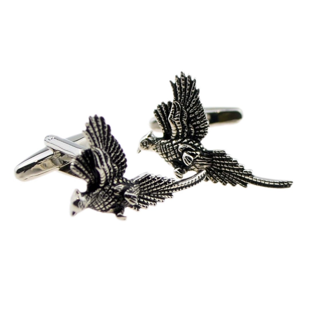Rhodium Plated Detailed Pheasant in Flight Design Cufflinks in a ...