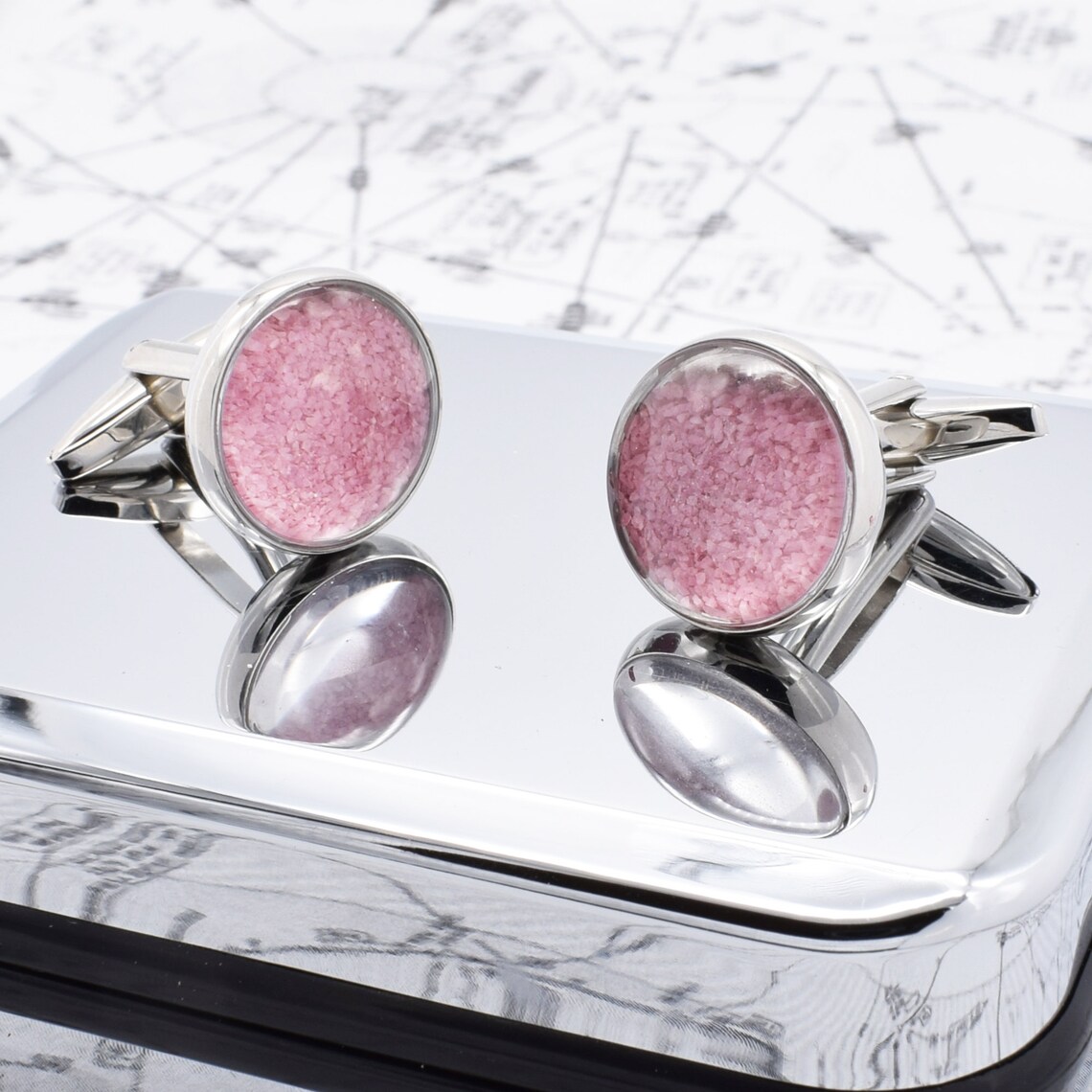 Unique Pink Sand Filled Cufflinks in Personalised Cufflink Box - Etsy