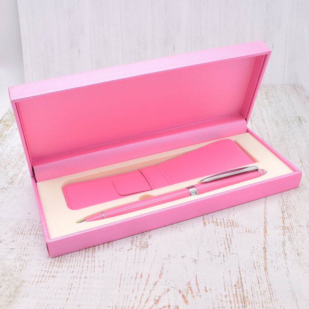 Elegant Ladies Classic Light Pink Pen Set With Leather Pouch ...