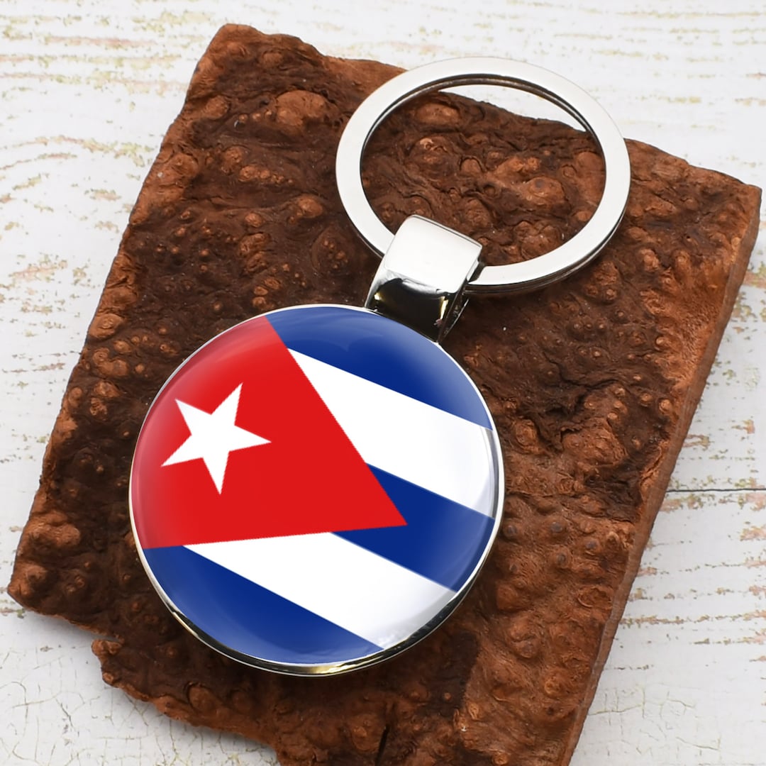Beautifully Made European Cuba Flag Design Round Keyring With Engraved ...