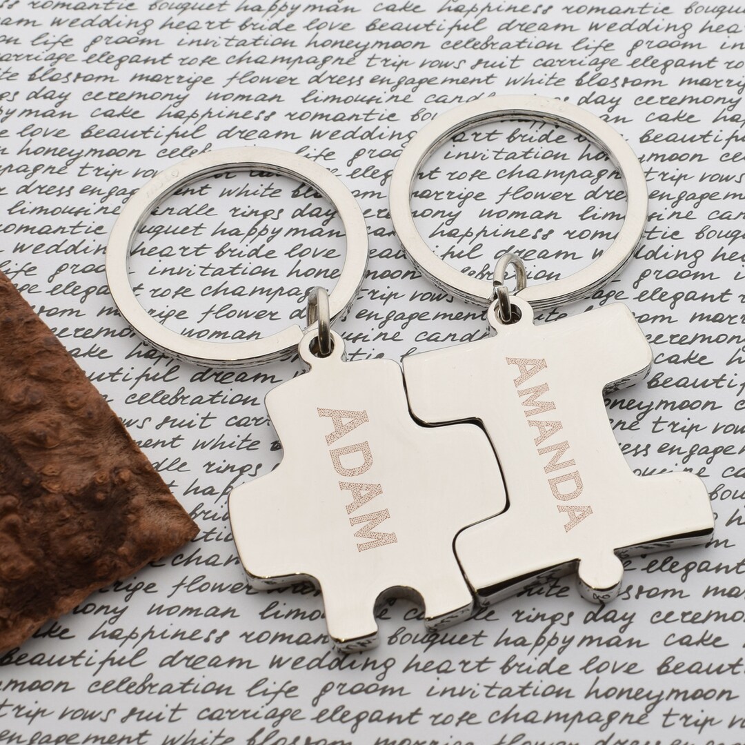Personalised With Names | Cute Couples Jigsaw Shaped Keyring ...