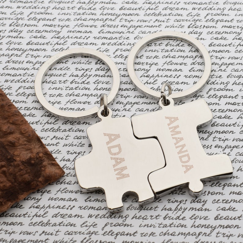Personalised With Names | Cute Couples Jigsaw Shaped Keyring ...