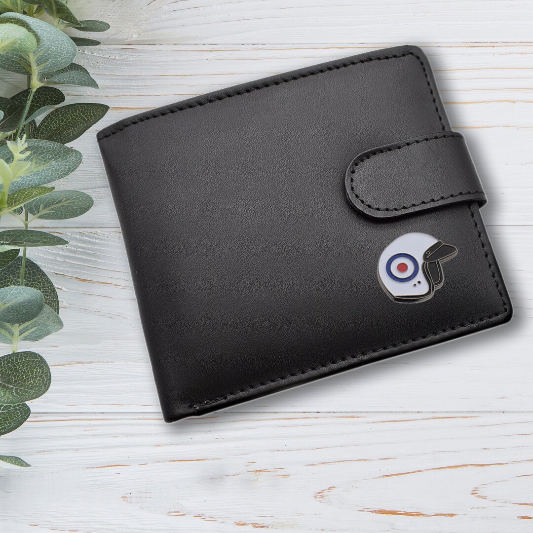 Personalised Moped Helmet Roundel Design Black Genuine Leather Wallet ...