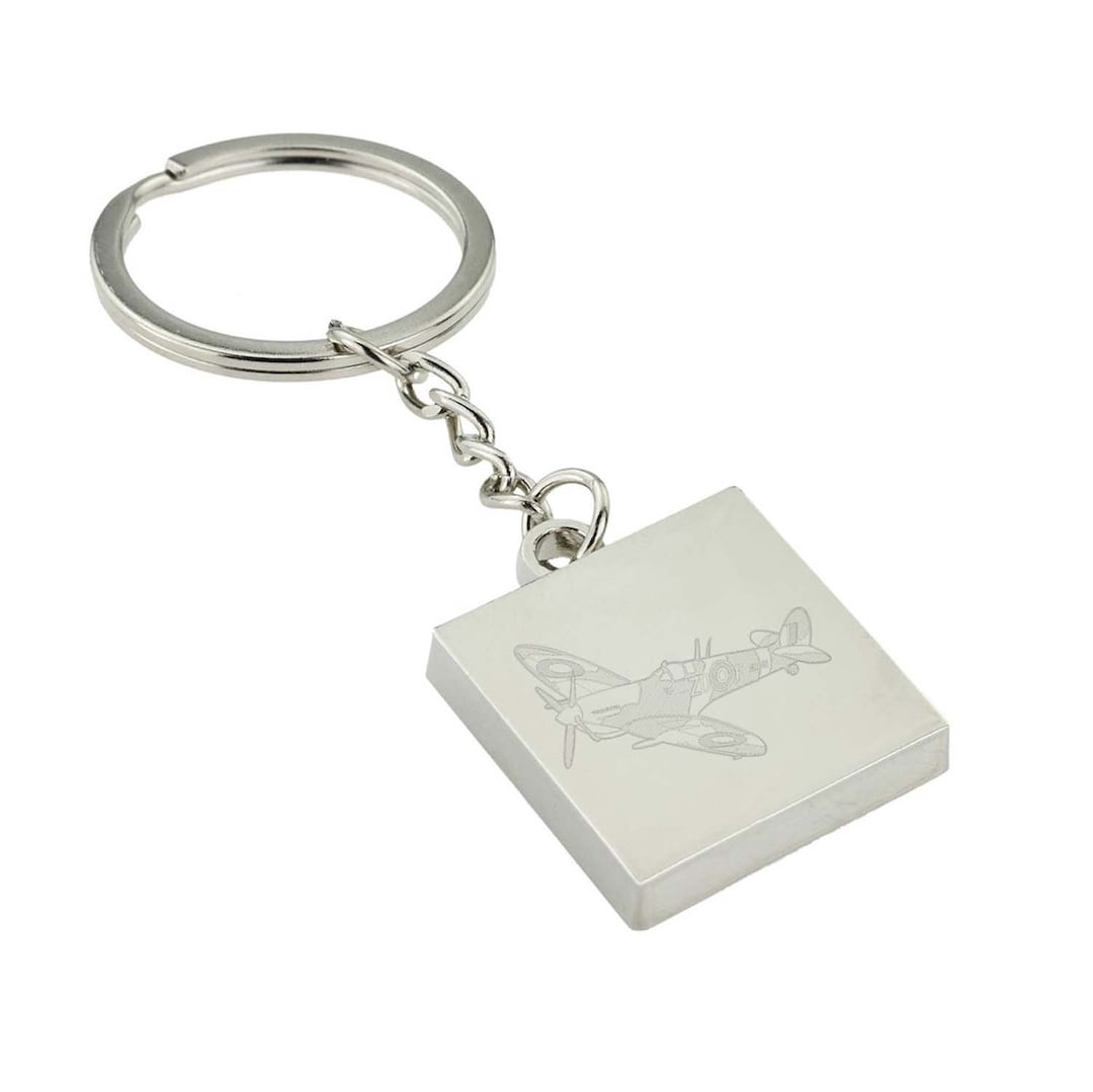 Engraved Spitfire Design Square Keyring With Engraved Message on the ...