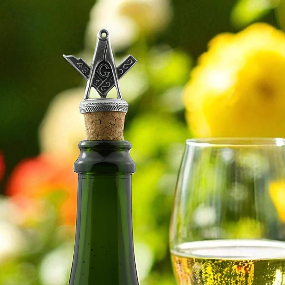 English Made Pewter & Cork Masonic With G Wine Bottle Stopper Freemason ...