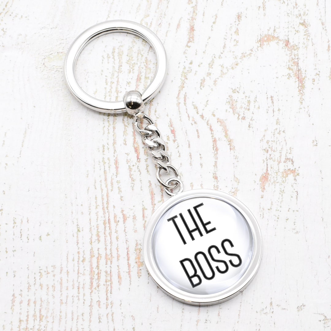 Beautifully Made the Boss White Design Round Keyring With Personalised ...