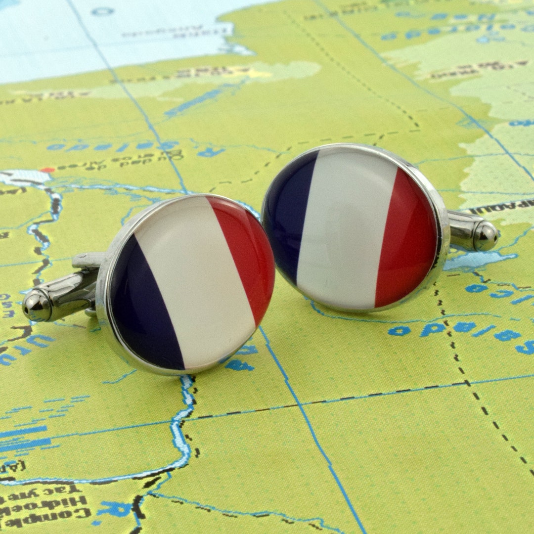 France French Flag Design Oval Cufflinks in Personalised Cufflink Box ...
