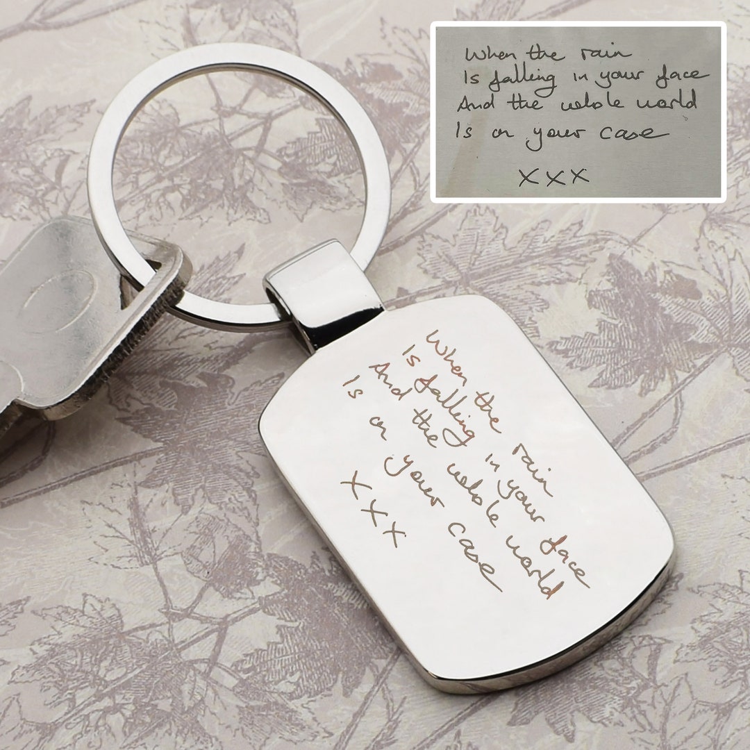 Personalised Own Handwritten Message Engraved Key Ring - Etsy UK