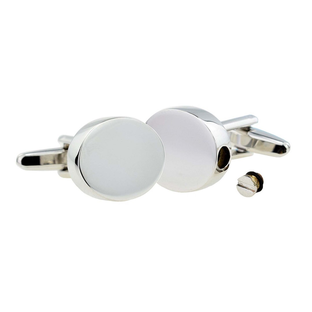 Personalised Silver Plated Memorial Oval Ashes Container Cufflinks ...