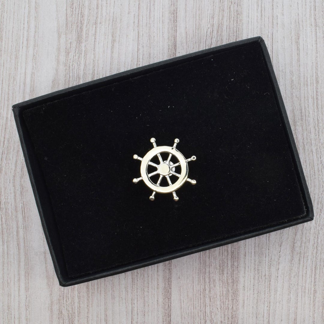 Ships Wheel Design Lapel Pin Badge in Engraved Personalised Gift Box - Etsy