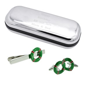 Green Lifebuoy / Life Belt Ring and Cufflinks Set in Engraved ...