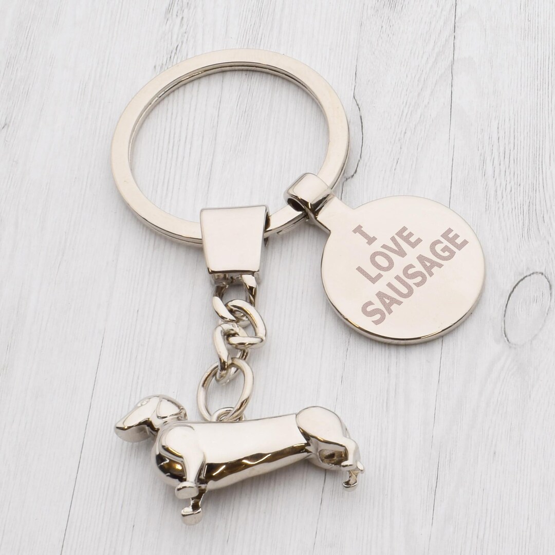 Personalised Engraved Dachshund Dog Keyring Presented in a Velvet Pouch ...
