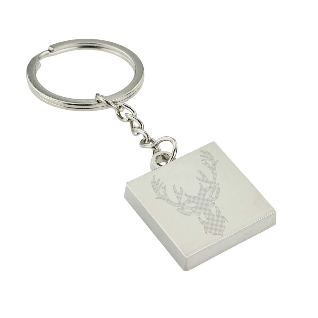 Engraved Stag Design Square Keyring With Engraved Message on the Back ...