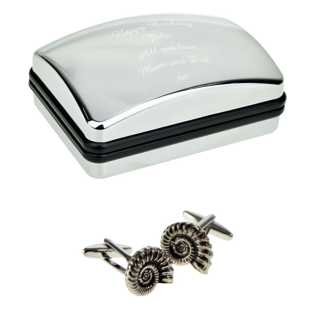 English Made Ammonite Pewter Cufflinks in Optional Personalised ...