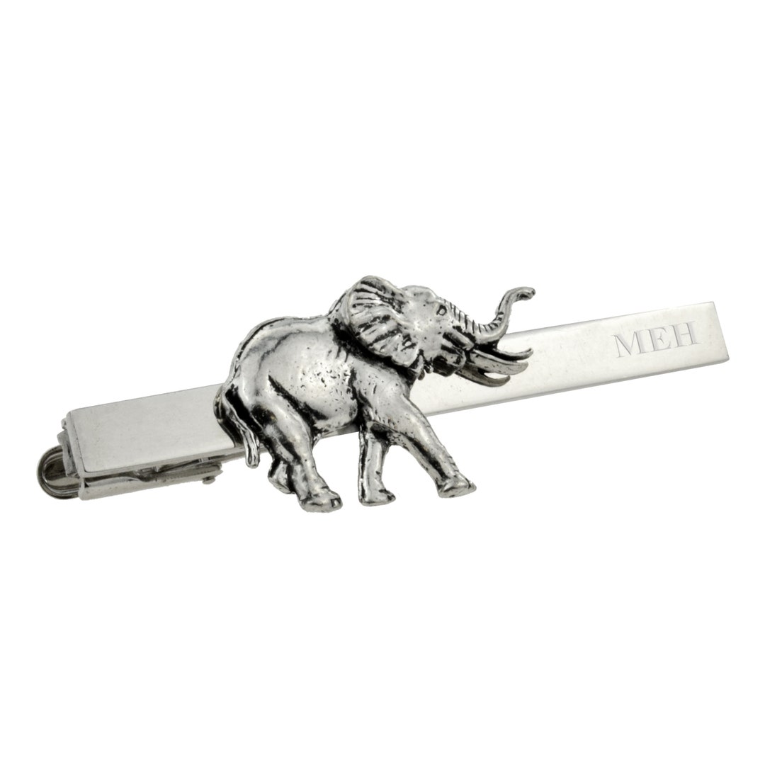 English Made Elephant Pewter Design Tie Clip With Engraved Initials in ...