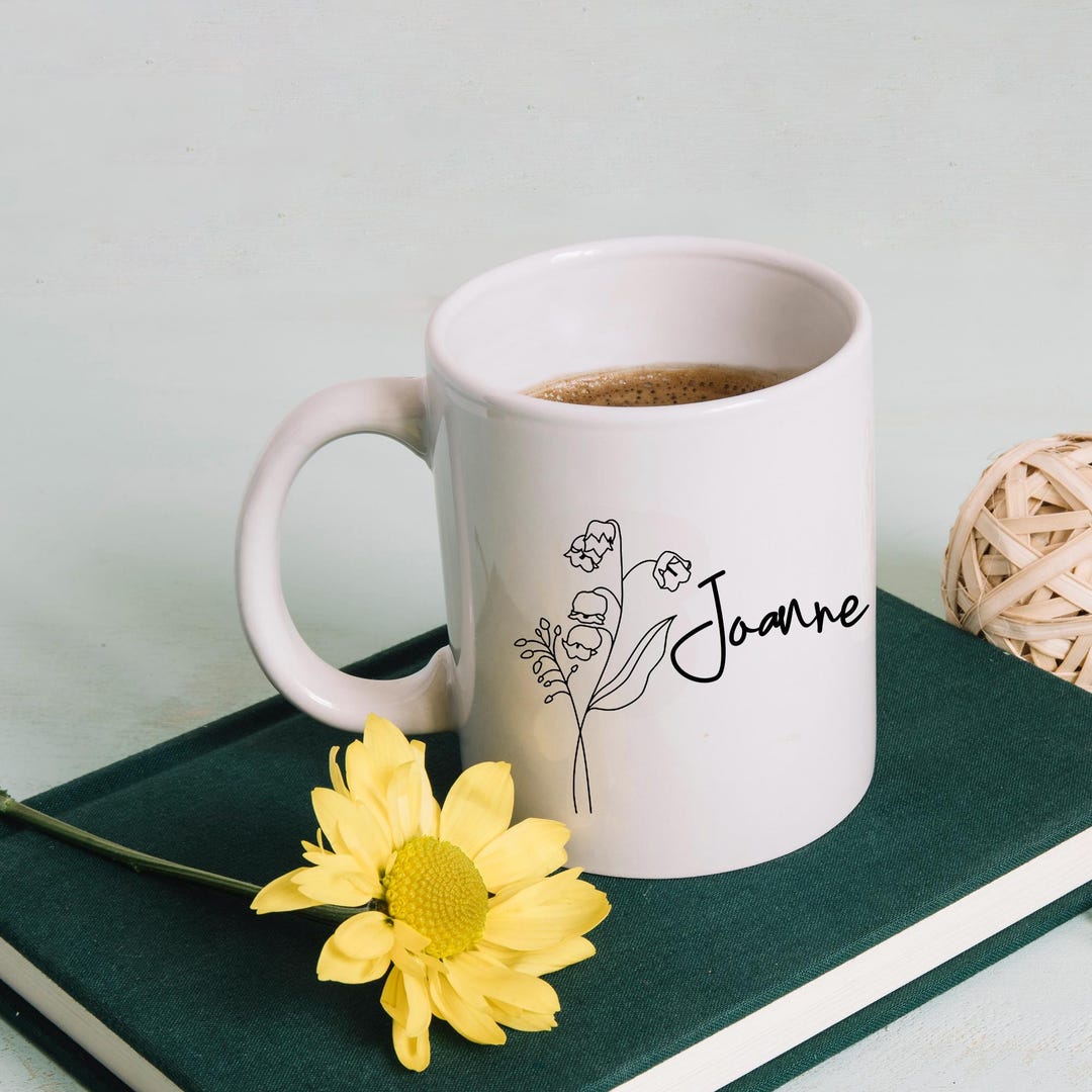 Beautifully Personalised With Name May Birthday Flower Design Ceramic ...