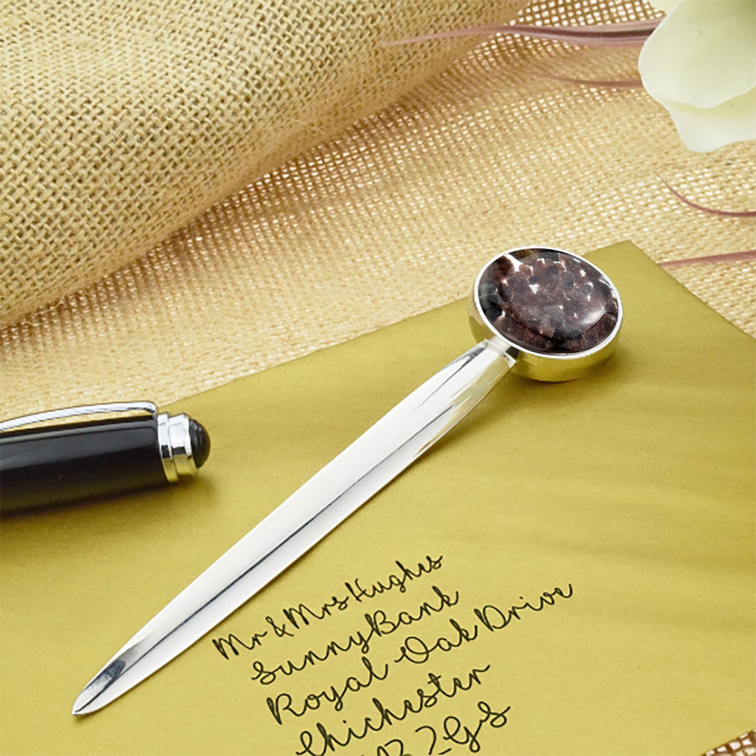 Encapsulated Black Salt 8th Anniversary Letter Opener With Personalised ...