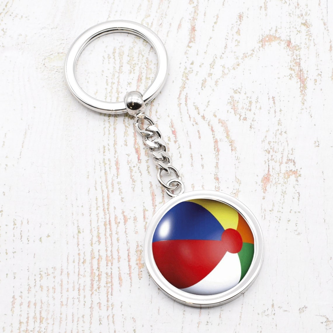 Beautifully Made Beach Ball Design Round Keyring With Personalised ...