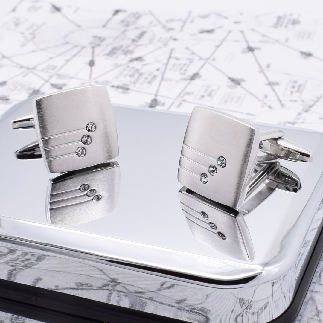 Triple Crystal With Lines Brushed Finish Cufflinks in Personalised ...