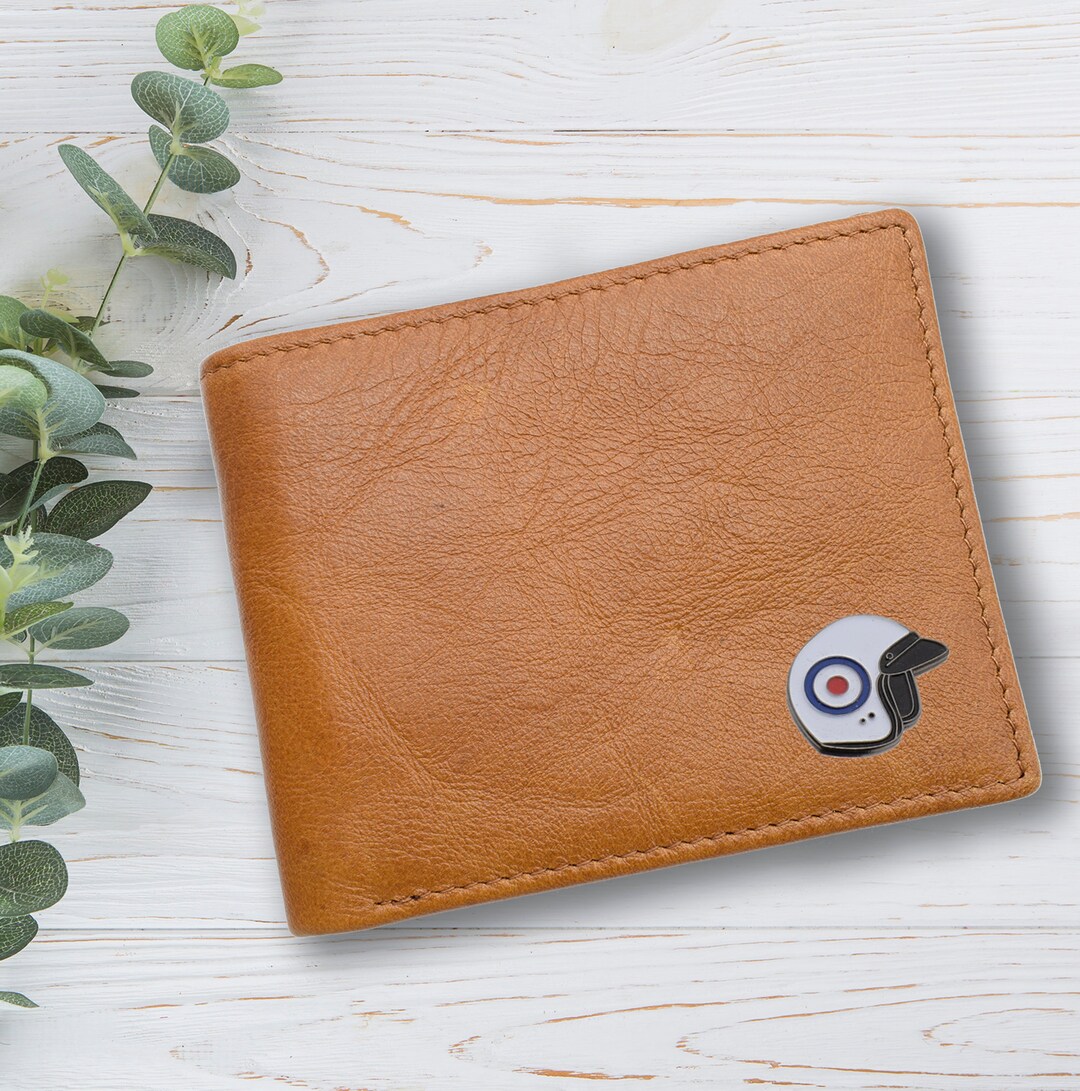 Personalised Roundel MOD Helmet Design Tan Genuine Leather Wallet With ...