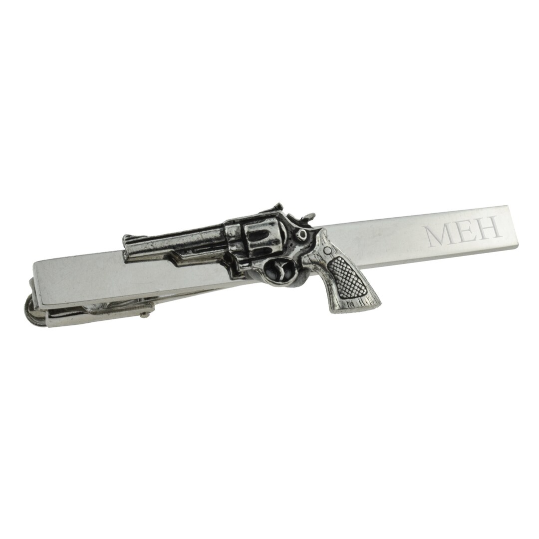 Modern Pistol English Pewter Design Tie Clip With Engraved Initials in ...