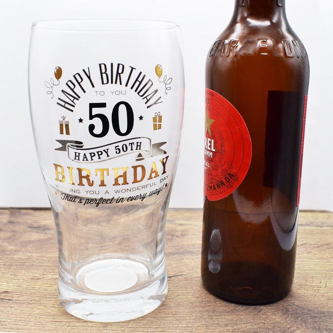 Happy 50th Birthday Glass 1 Pint Celebration Tankard in Personalised ...