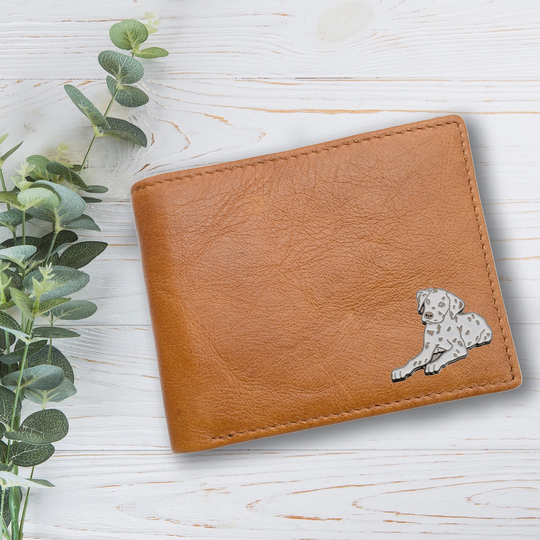 Personalised Dalmatian Design Tan Genuine Leather Wallet With Optional ...