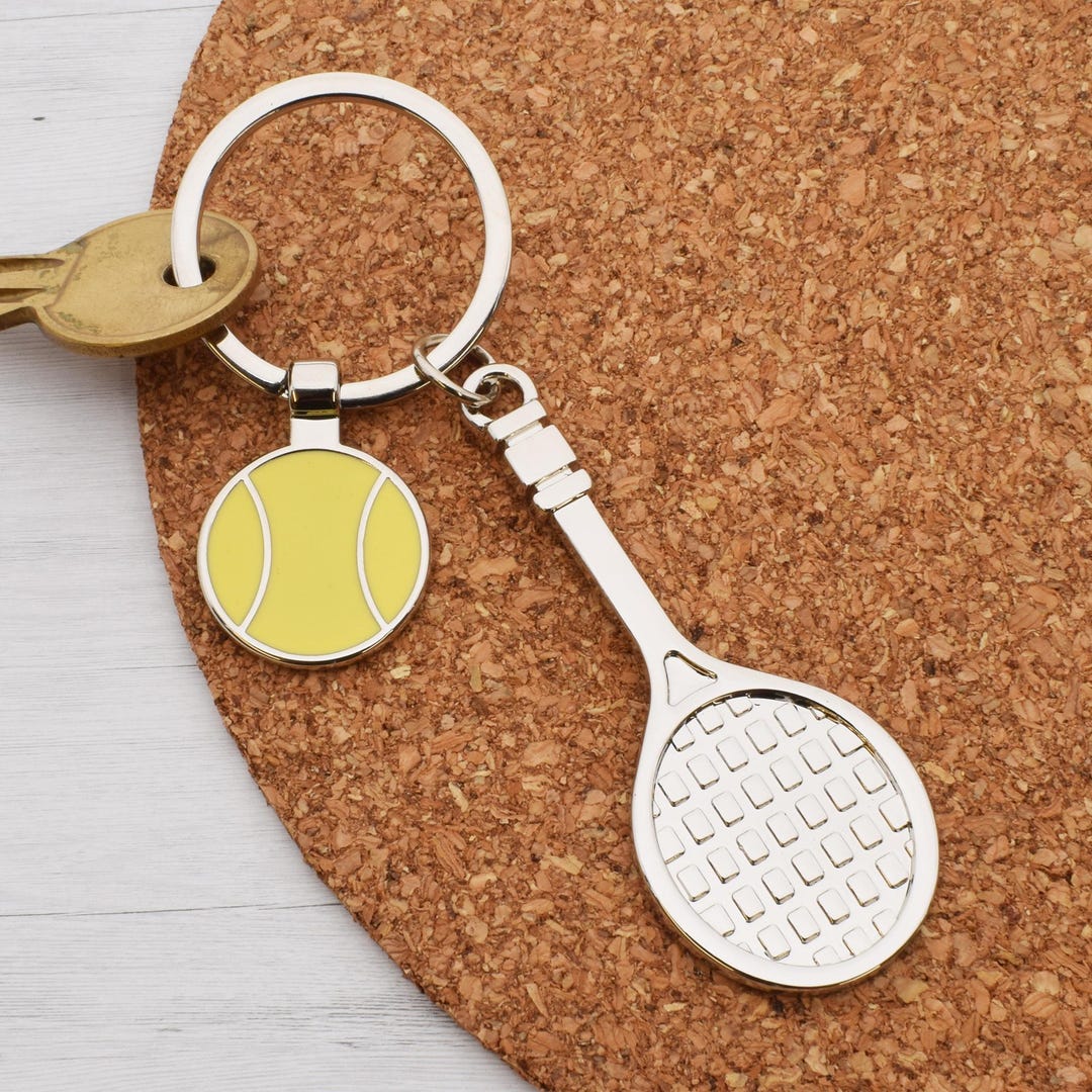 Tennis Racquet With Personalised Tennis Ball Token Keyring Presented in ...