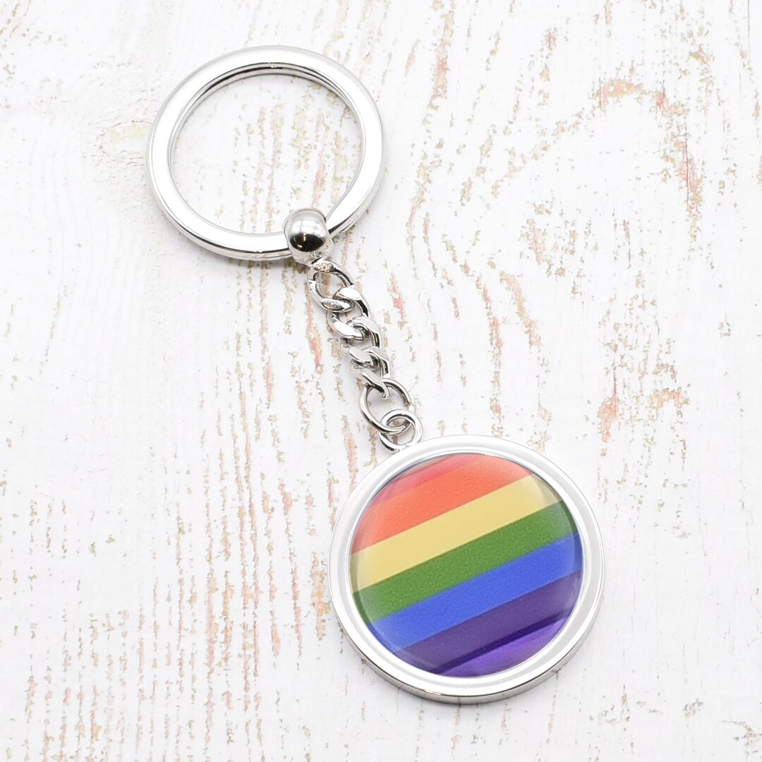 Rainbow Pride Gay Flag Design Round Keyring With Personalised Engraved ...