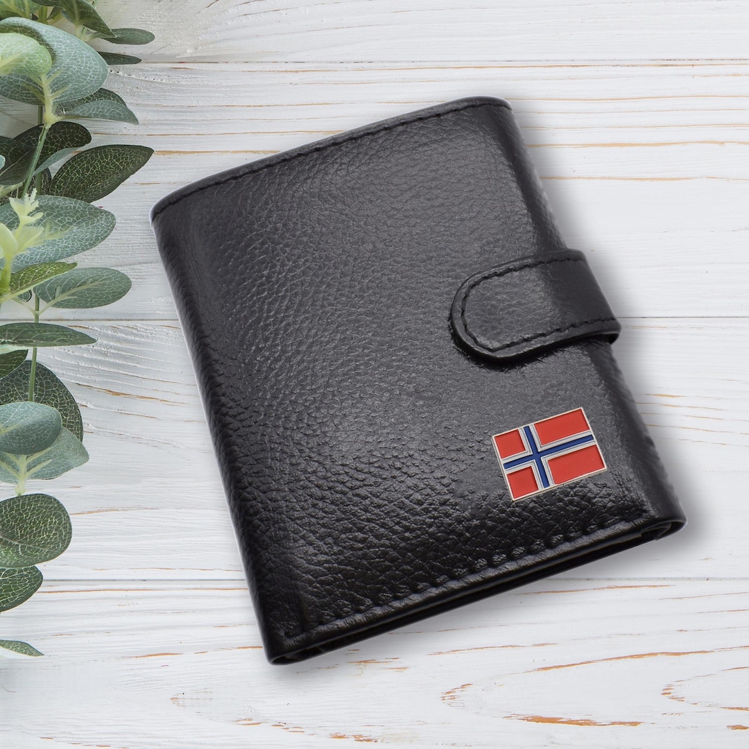 Personalised With Own Text Norway Flag Design Black Genuine Leather ...