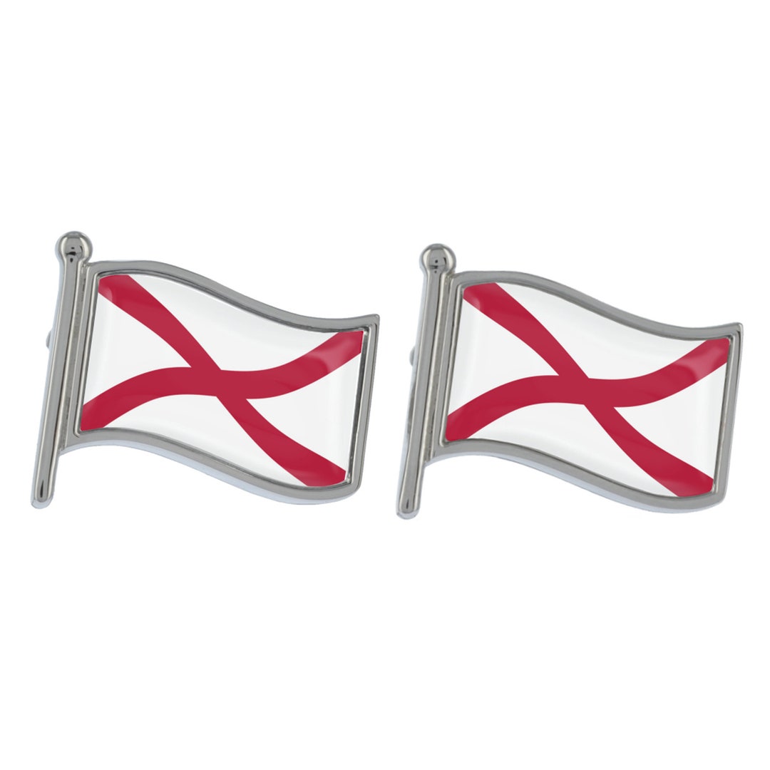 Exquisitely Designed Alabama Wave Flag Silver Cufflinks in Personalised ...