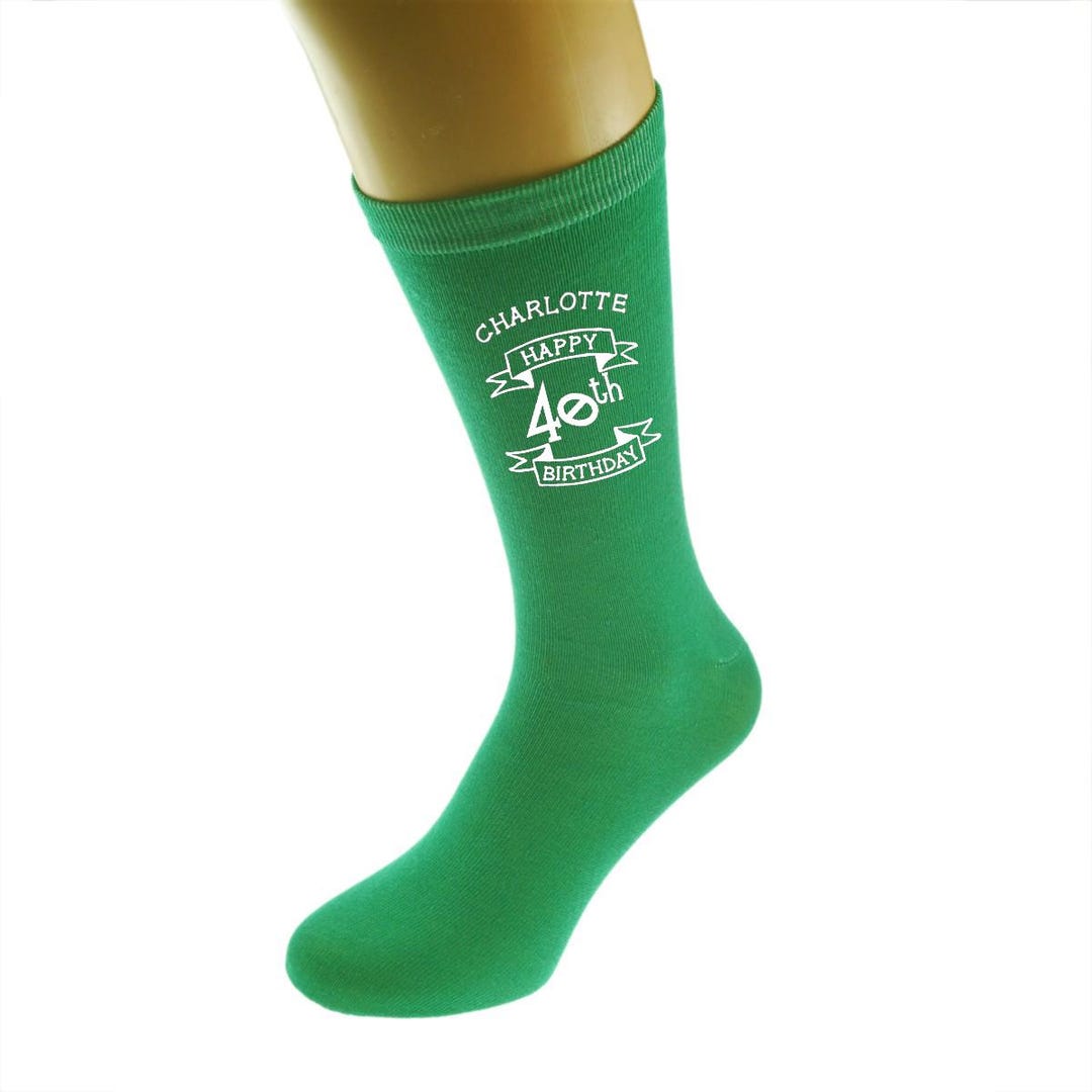 Personalised 40th Birthday Scroll Ladies Green Socks - Etsy