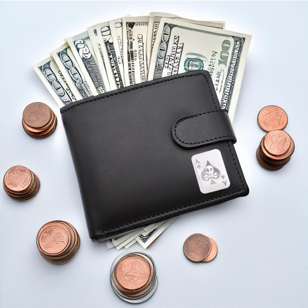 Personalised Ace of Spades Design Black Genuine Leather Wallet With ...