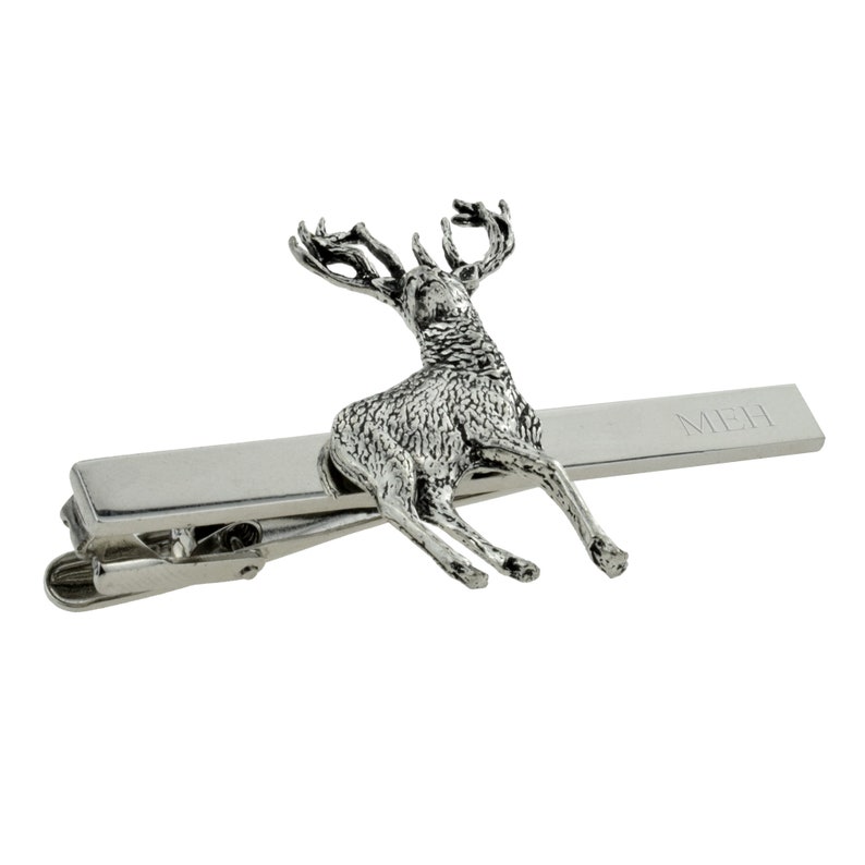 English Made Stag Pewter Design Tie Clip With Engraved Initials in a ...