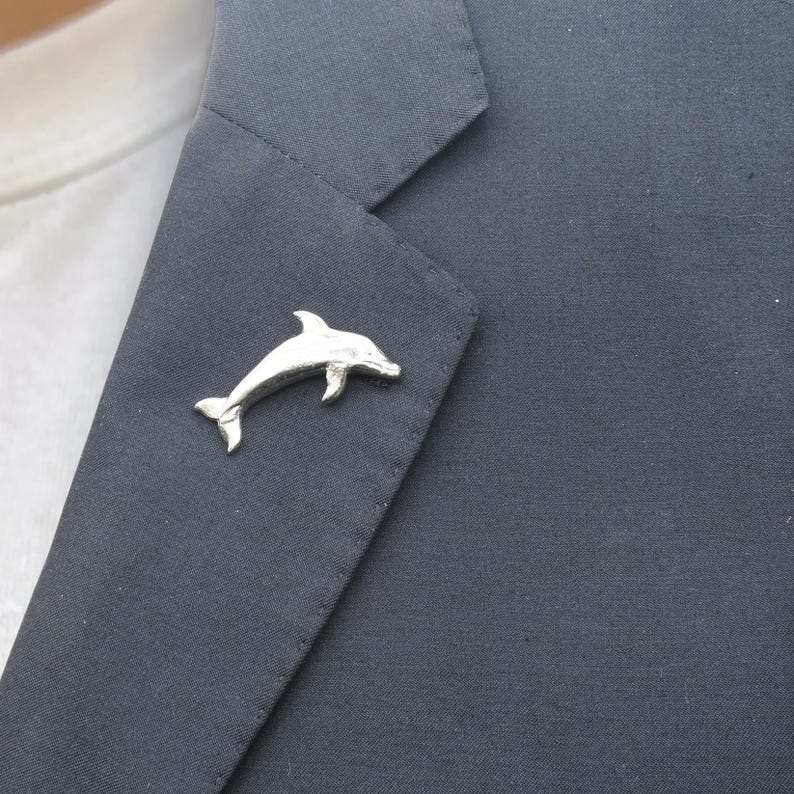 English Made Shiny Bright Pewter Dolphin Lapel Pin Badge Presented in a ...