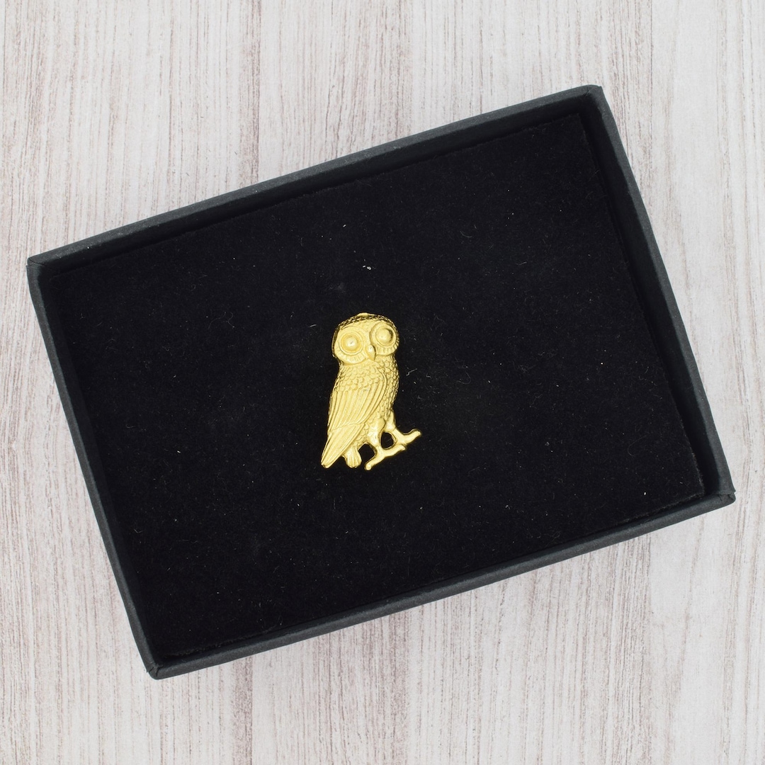 English Made Pewter Golden Wise Owl of Athena Bird Design Lapel Pin ...