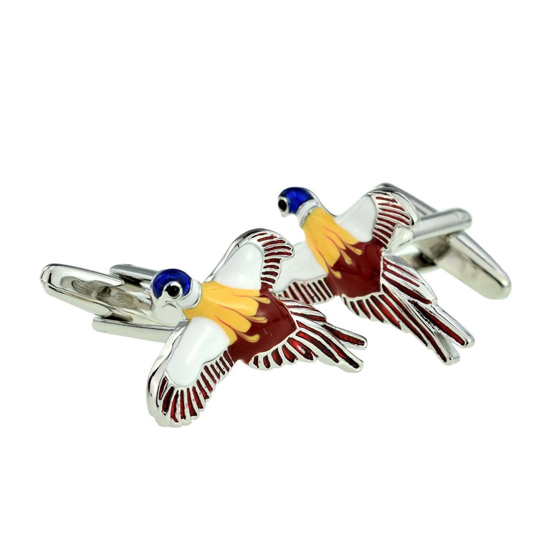 Coloured Pheasant in Flight Cufflinks in a Personalised Cufflink Box ...