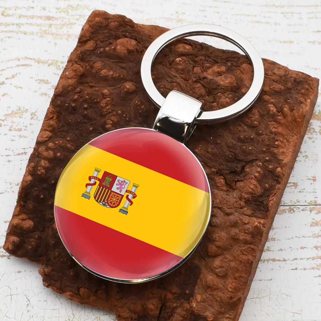 Beautifully Made Spanish Spain Flag Design Round Keyring With Engraved ...