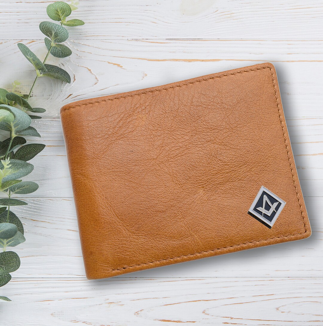 Personalised Masonic Freemason Motif Design Tan Genuine Leather Wallet ... Personalised Masonic Freemason Motif Design Tan Genuine Leather Wallet ...