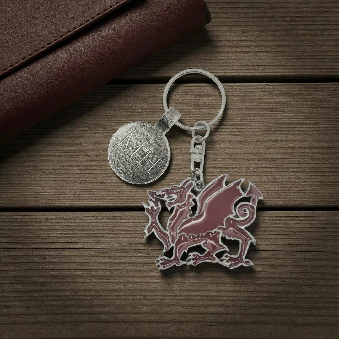 Personalised English Made Pewter Enamelled Welsh Dragon Keyring ...